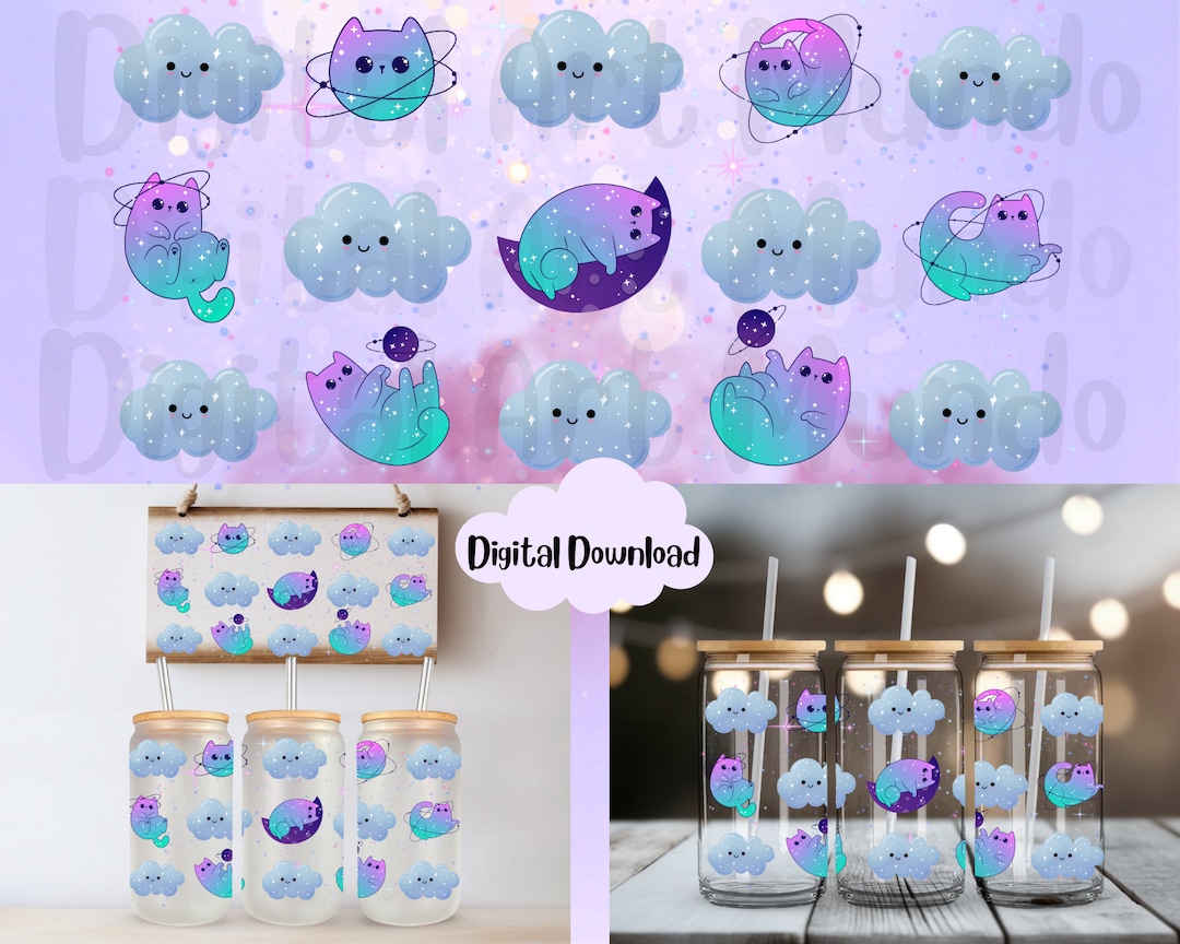 Cosmic Cats Cute Design, Universe Moon and Stars, High-quality Digital ...
