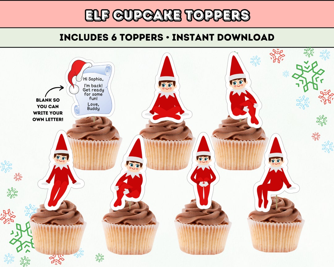 Elf Cupcake Toppers Printable Cake Topper Christmas - Etsy Canada