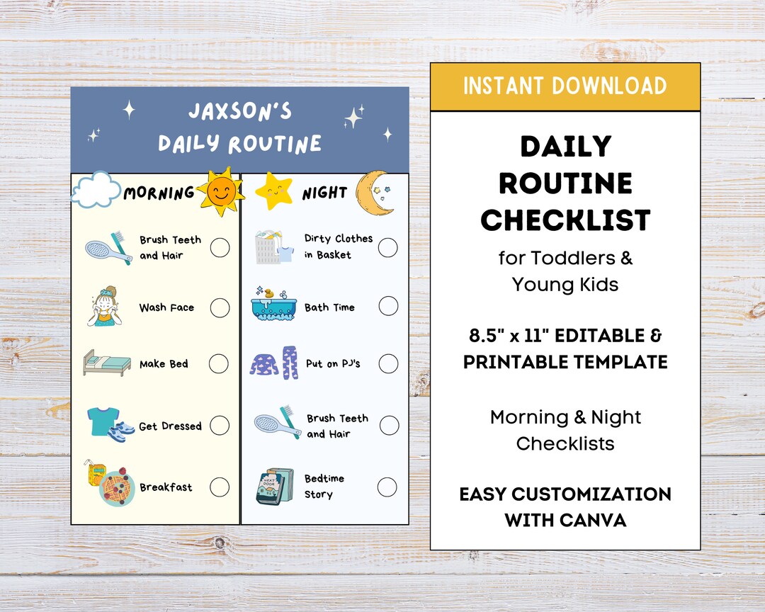 Customizable Daily Routine Chart for Toddlers & Kids With - Etsy
