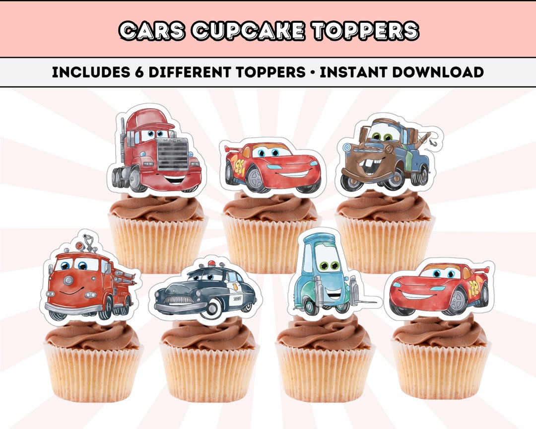 Cars Cupcake Toppers, Printable Cake Topper, Car Cupcakes, Trucks ...
