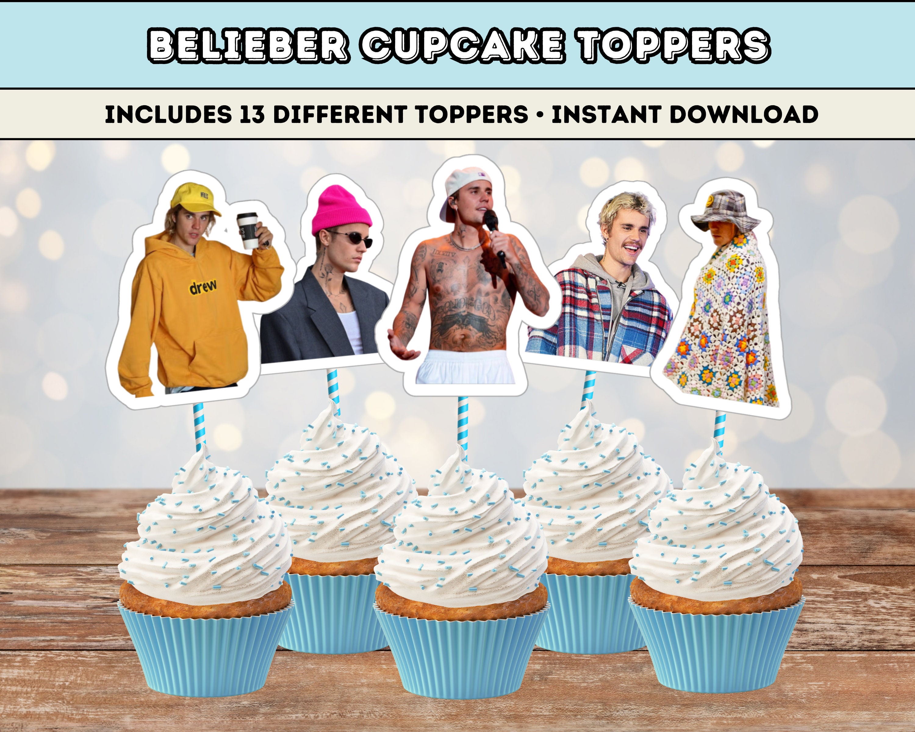 Justin Bieber Edible Cupcake Toppers