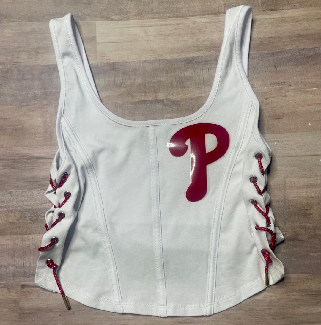 Phillies Corset With Side Cuts and a Red Rhinestone Lace - Etsy