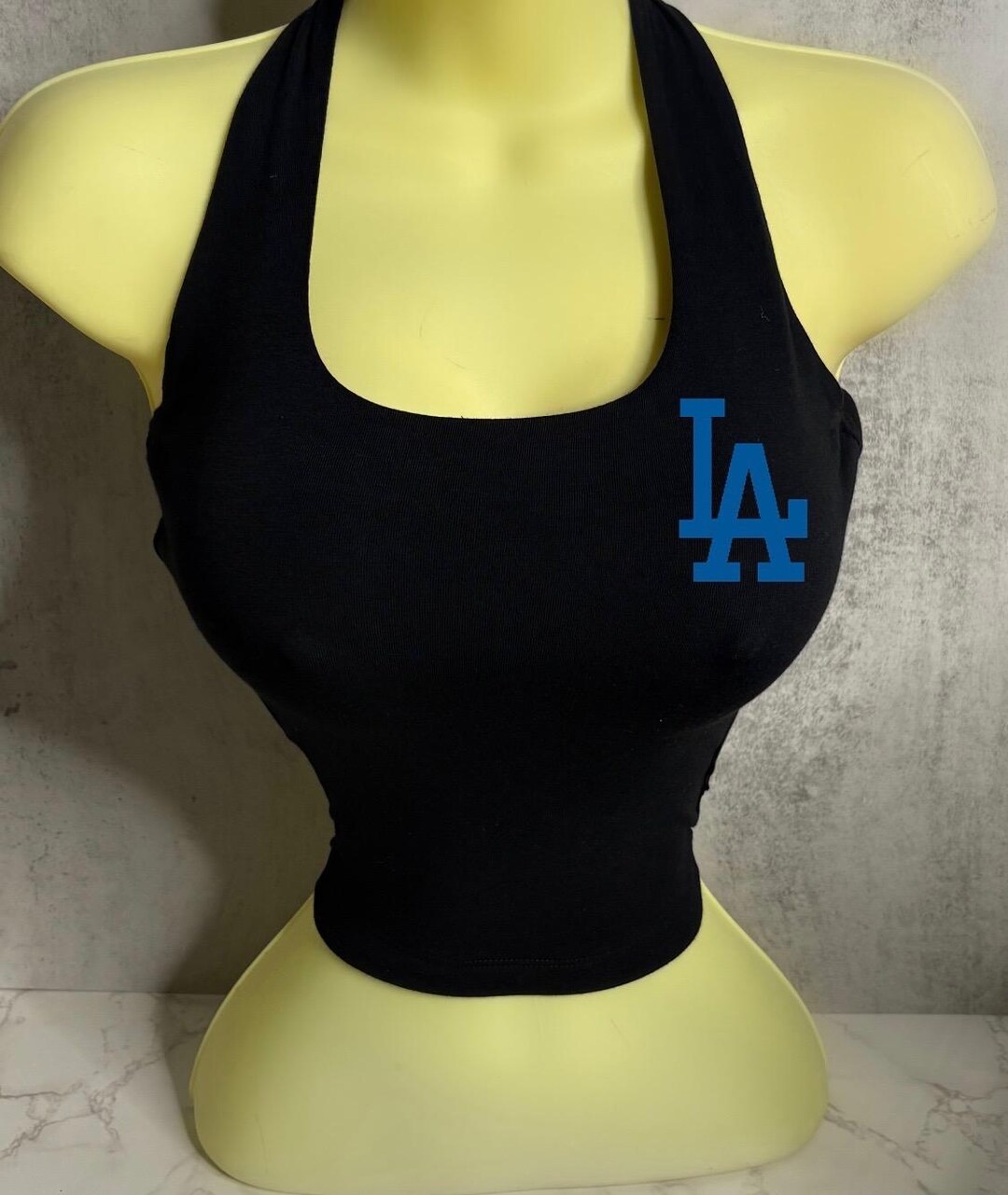 Halter Crop Top - Black With Blue LA Vinyl - Etsy