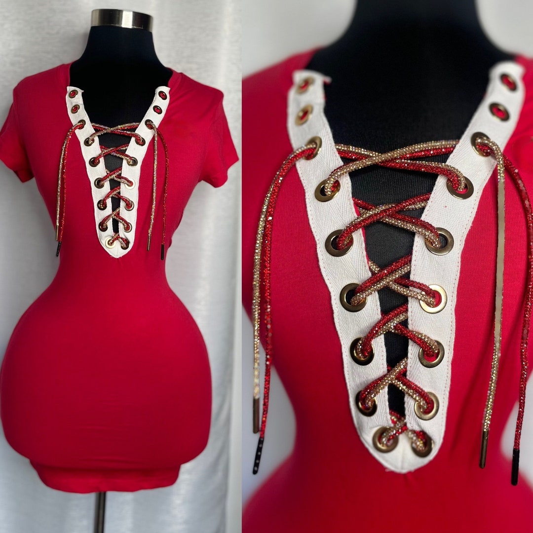 Add Your Team Logo Mini Dress - Red and Gold With a Red and Gold ...