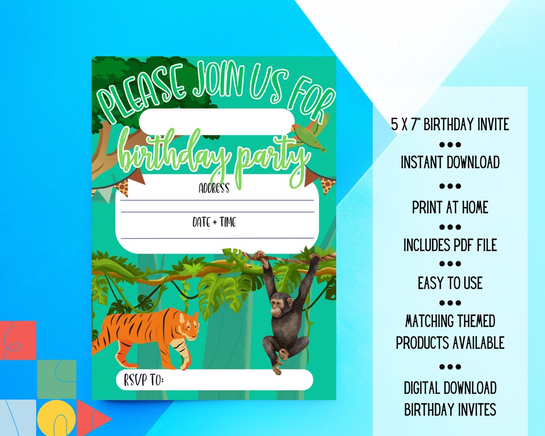Jungle Invitekid Party Wild Animals Themed Partyoutta - Etsy