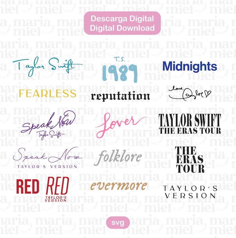 SVG ERAS Taylor Swift Album Logo Full Collection Digita - Etsy