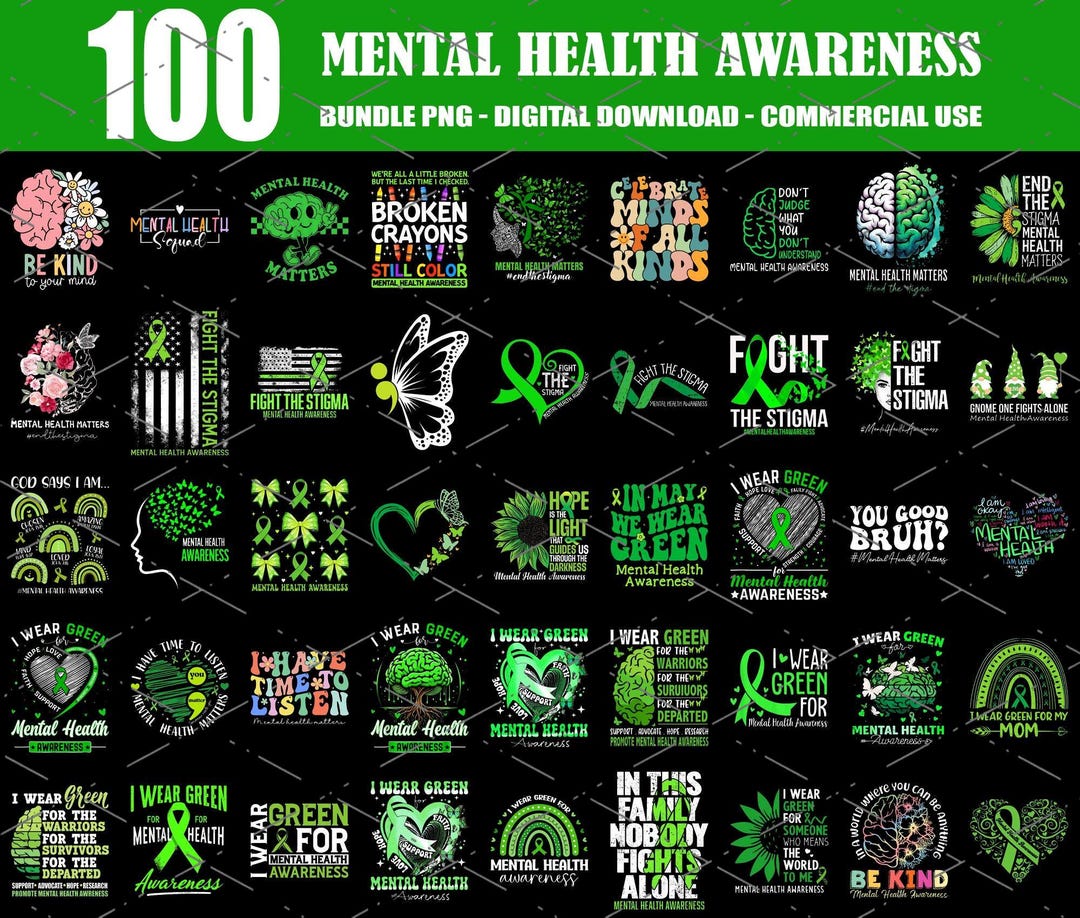 100 Designs Mental Health Awareness Bundle Png, Mental Illness Support ...