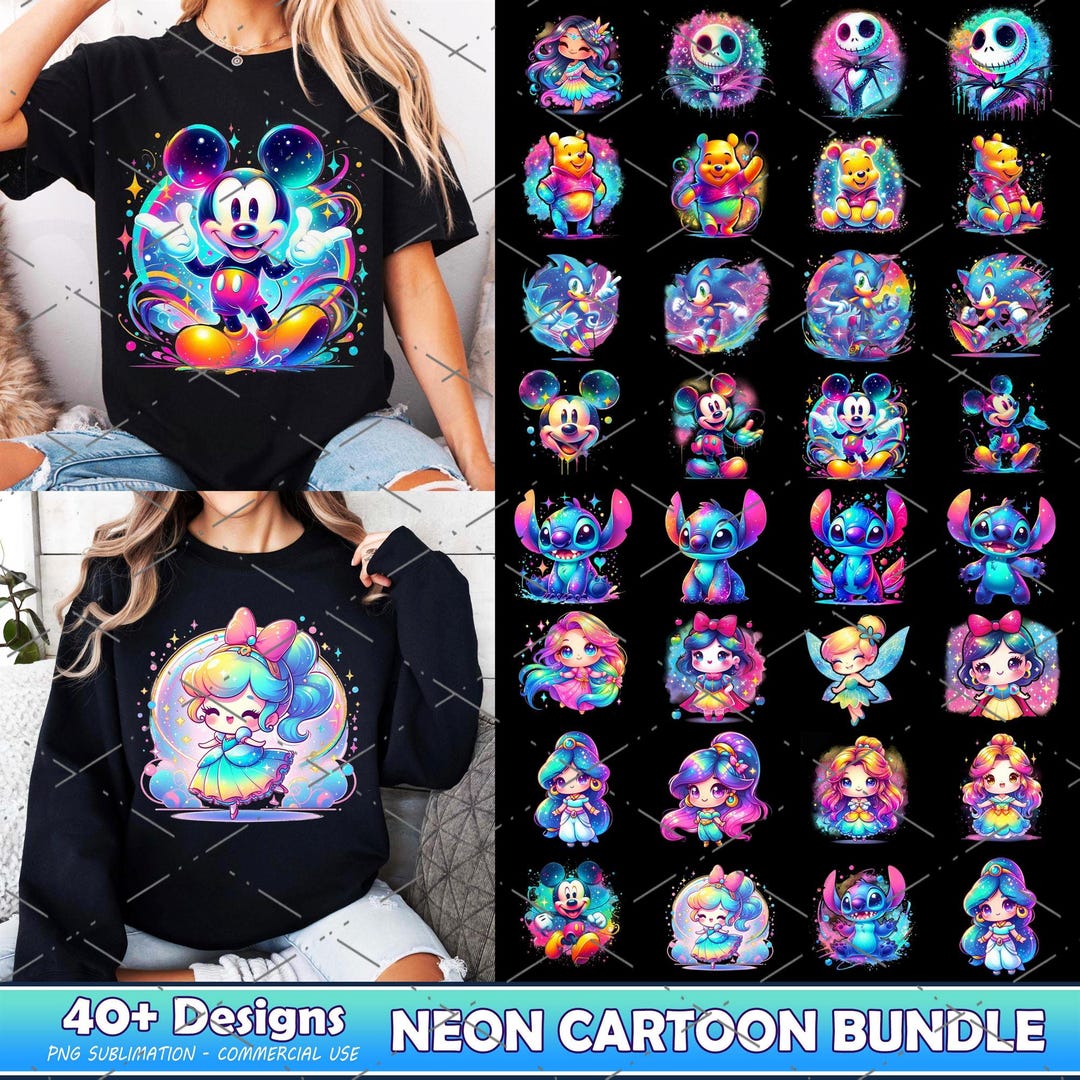 40+ Designs Neon Cartoon PNG Bundle, Commercial Use, Cartoon Characters ...
