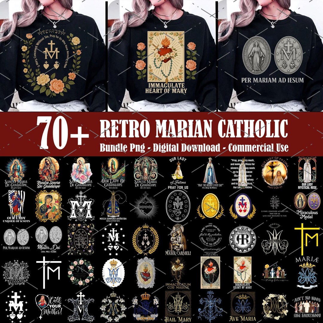 Marian Catholic PNG Bundle, Virgin Mary Religious Art, Marian Cross ...