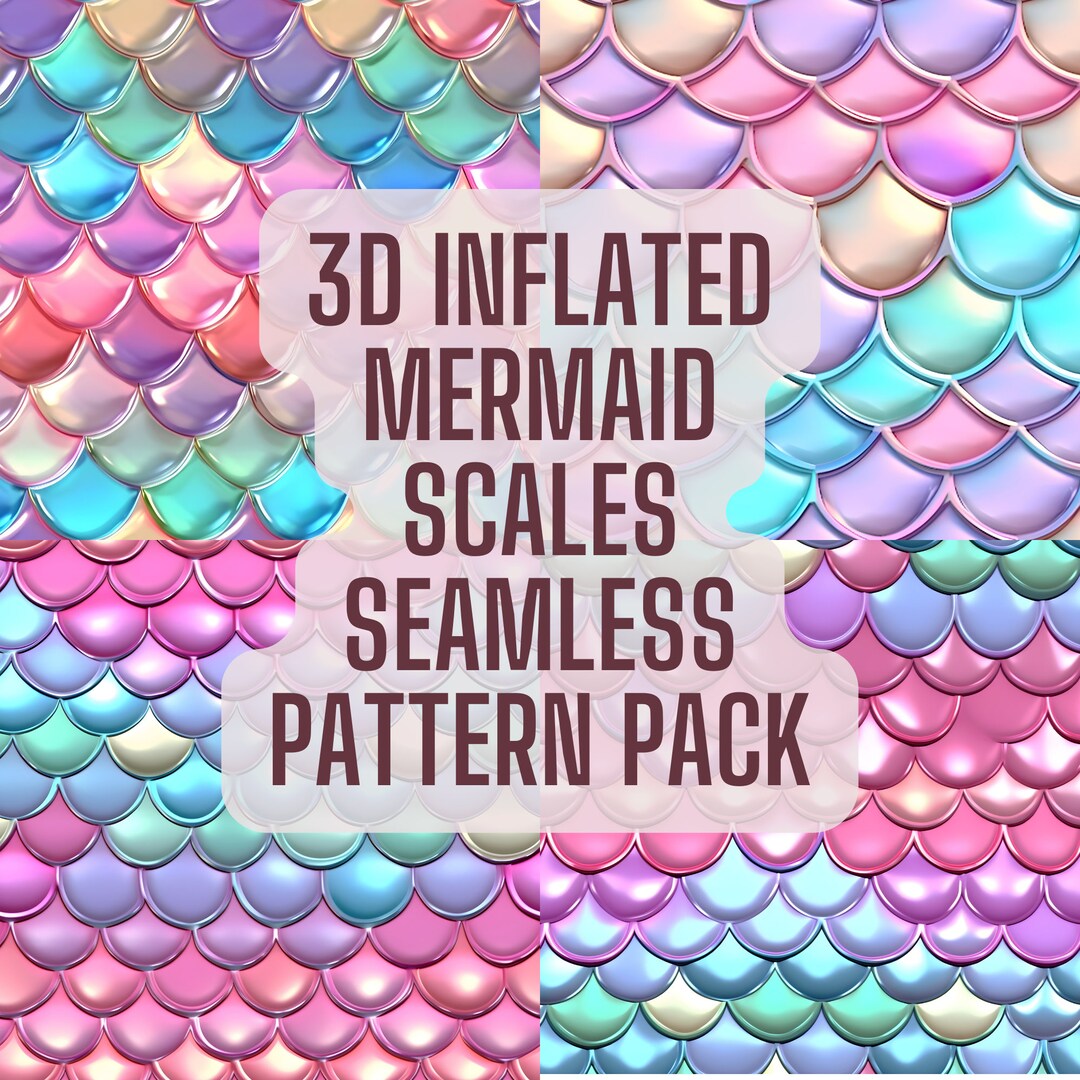 3D Inflated Puff Rainbow Mermaid Scales Seamless Pattern Pack Bubble ...