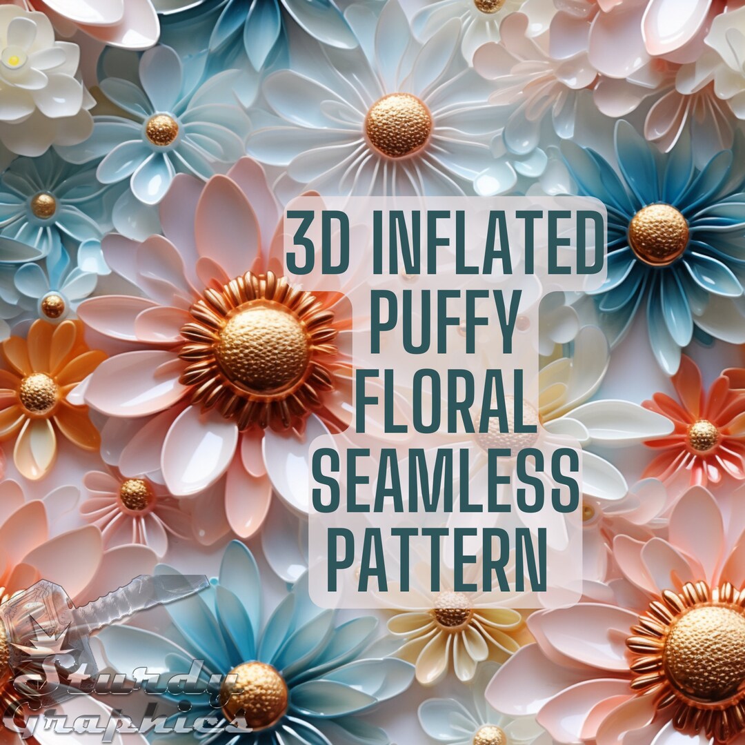 3D Inflated Puff Rainbow Flowers Seamless Pattern, Bubble Puffy Wrap ...
