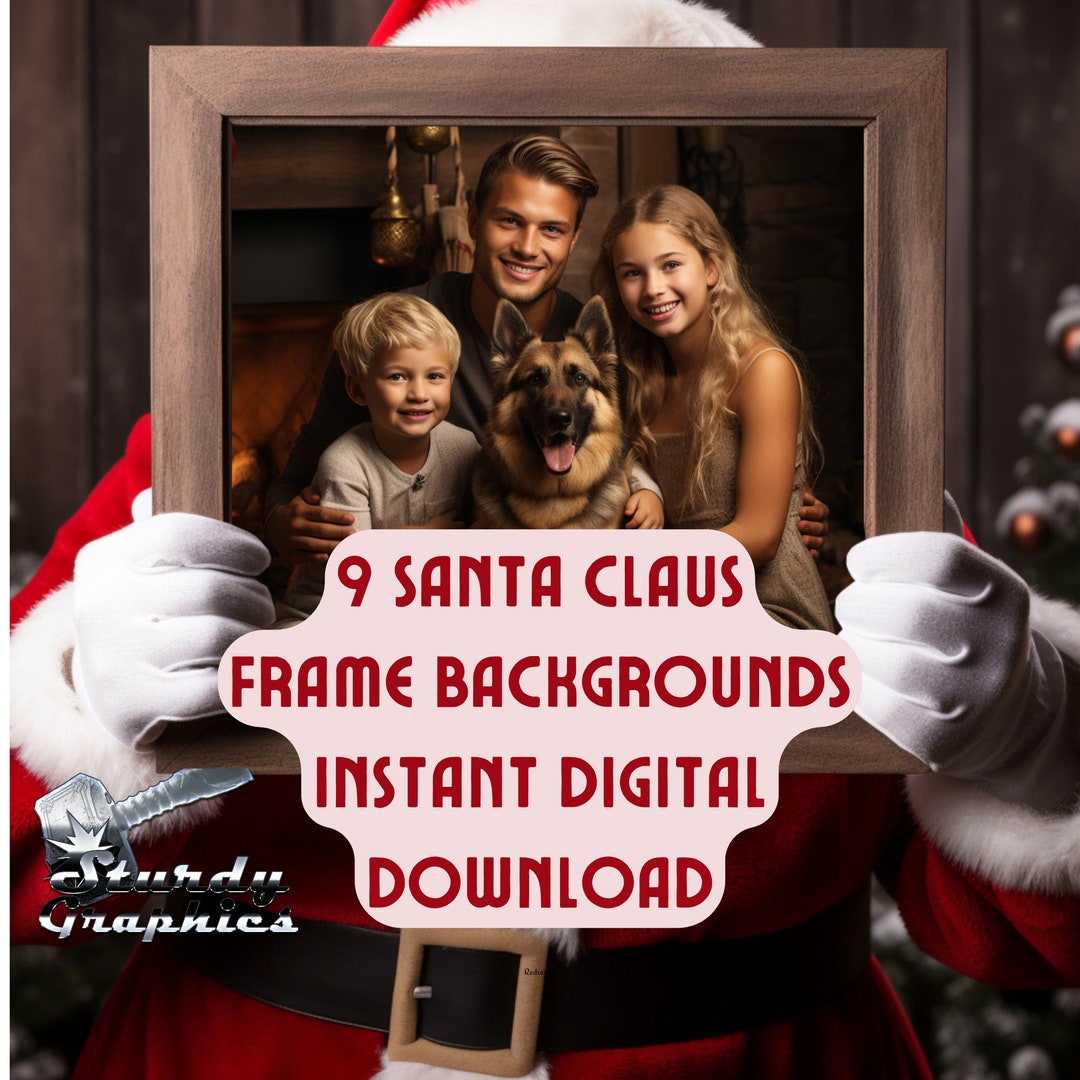 Santa Holding Frame 9 Christmas Digital Backdrops Photography Composite ...
