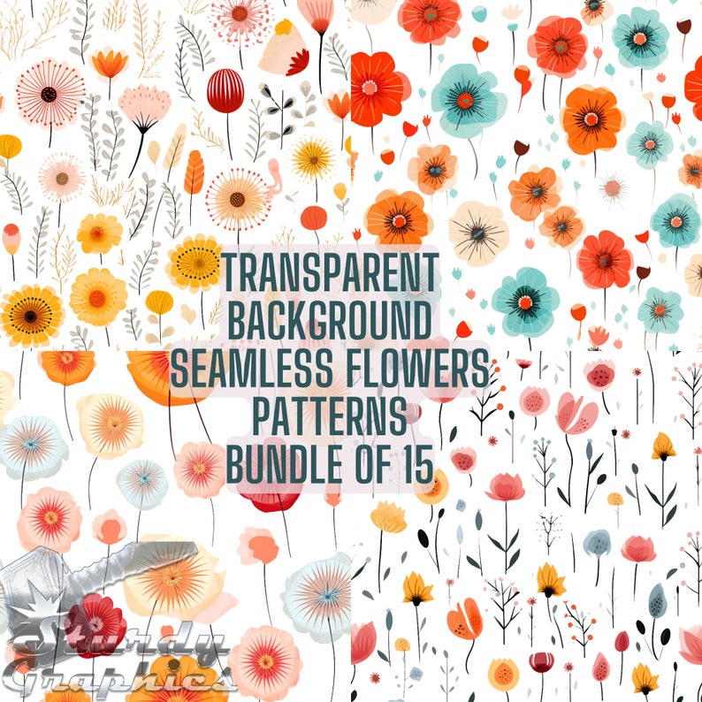 Transparent Background Flowers Seamless Pattern Pack Bundle - Etsy