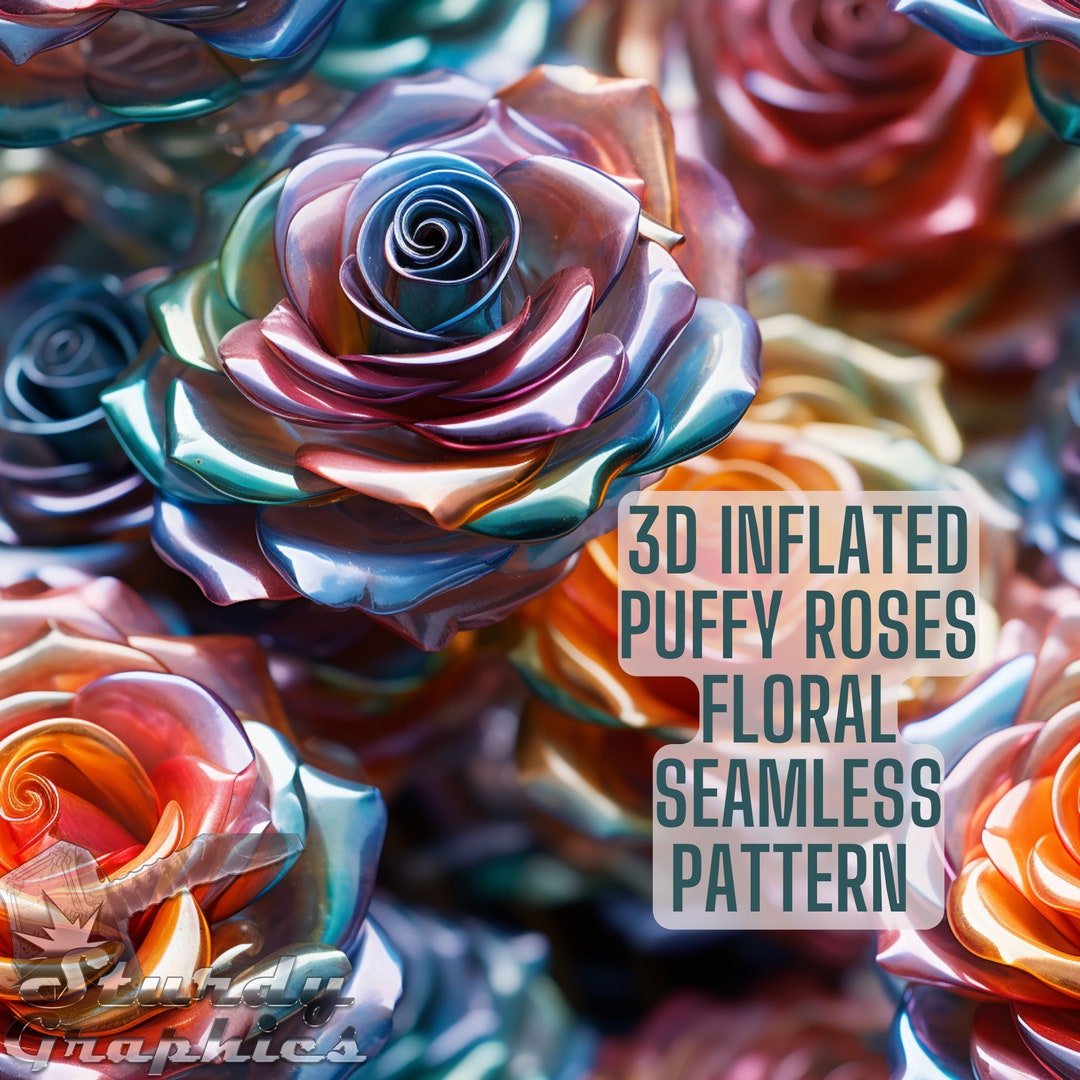 3D Inflated Rainbow Roses Flowers Seamless Pattern, Bubble Puffy Wrap ...