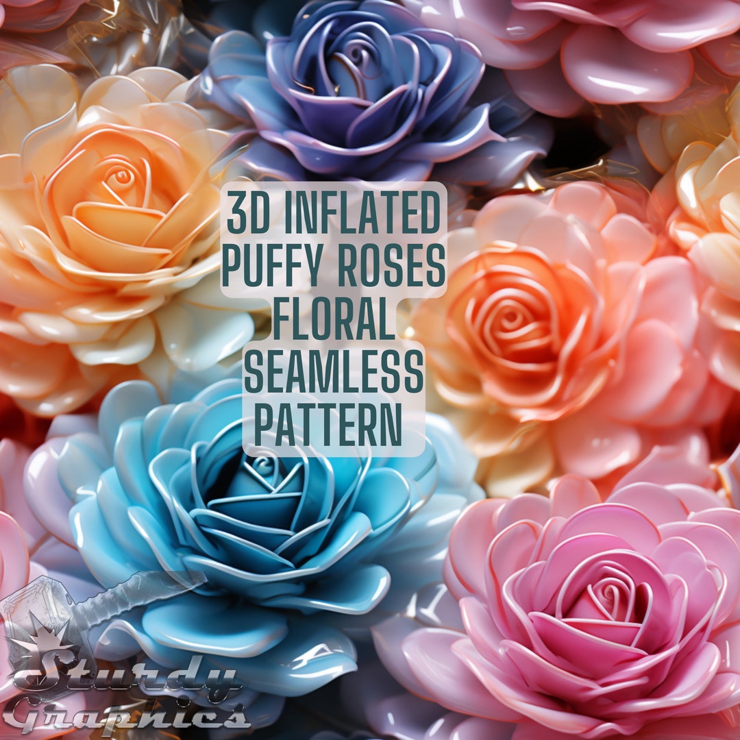 3D Inflated Rainbow Roses Flowers Seamless Pattern, Bubble Puffy Wrap ...