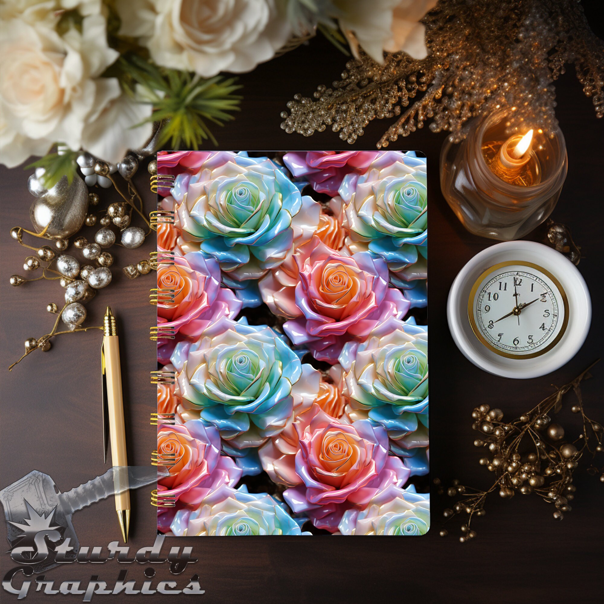 3D Inflated Rainbow Roses Flowers Seamless Pattern, Bubble Puffy Wrap ...