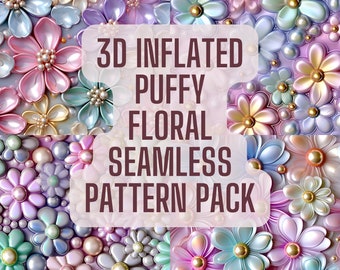 3D Inflated Rainbow Roses Flowers Seamless Pattern, Bubble Puffy Wrap ...