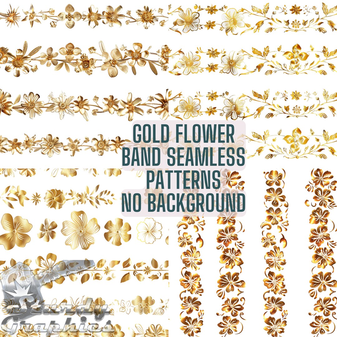 Transparent Background Gold Flower Bands Seamless Pattern Pack Bundle ...