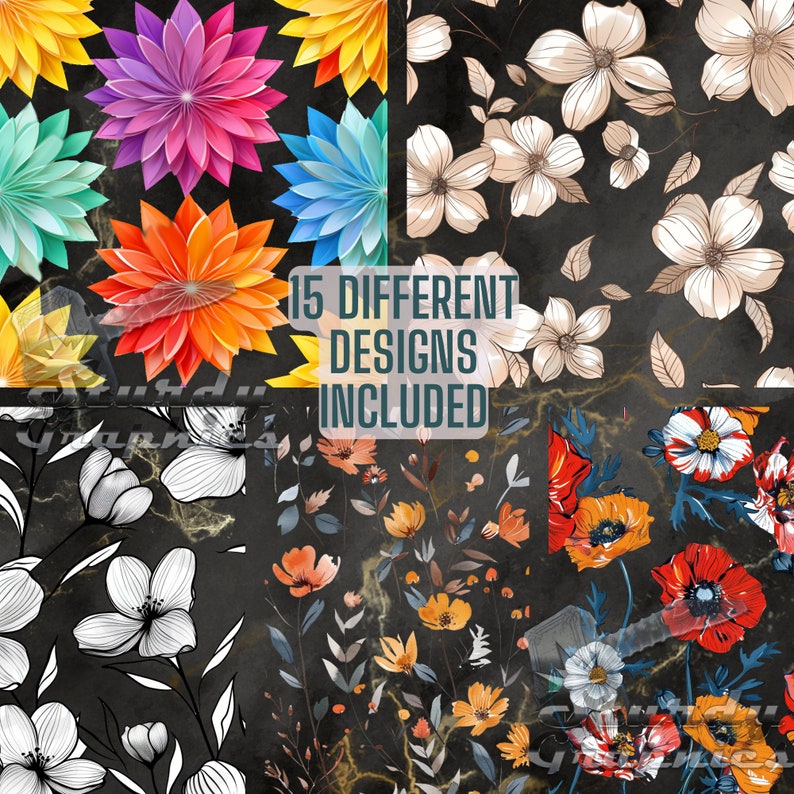 Transparent Background Flowers Seamless Pattern Pack Bundle - Etsy