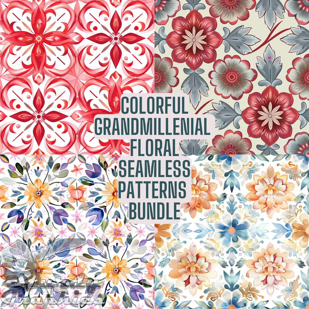 Grandmillennial Floral Seamless Patterns, Grandmillennial JPG ...