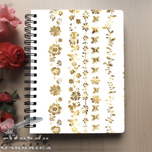 Transparent Background Gold Flower Bands Seamless Pattern Pack Bundle ...