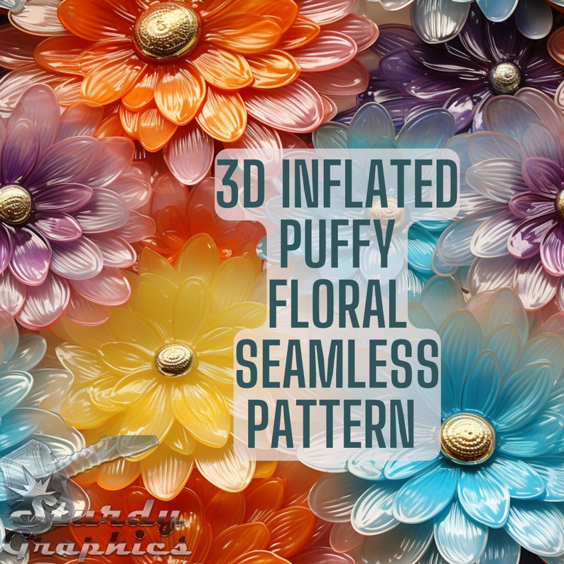 3D Inflated Puff Rainbow Flowers Seamless Pattern, Bubble Puffy Wrap ...