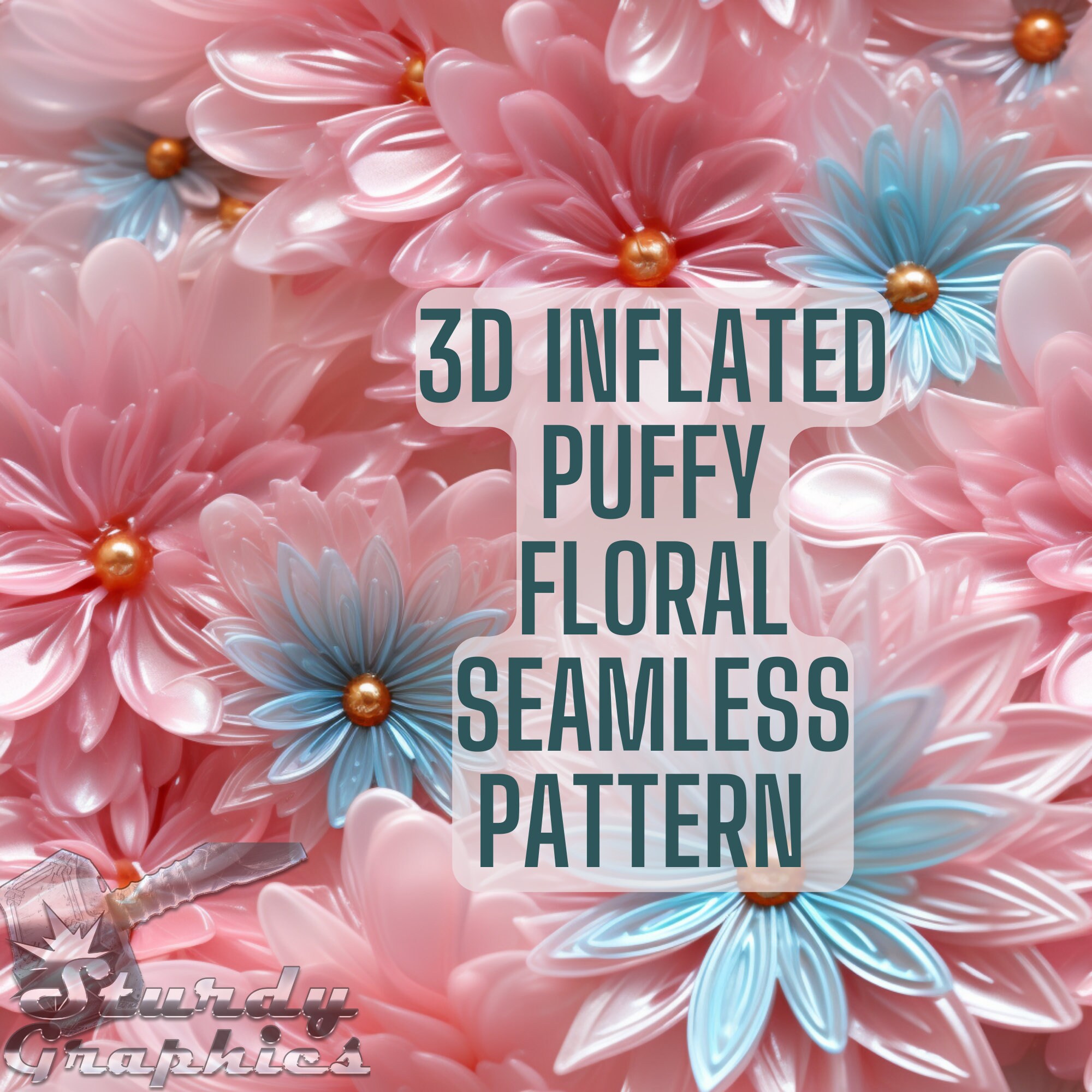 3D Inflated Puff Rainbow Flowers Seamless Pattern, Bubble Puffy Wrap ...