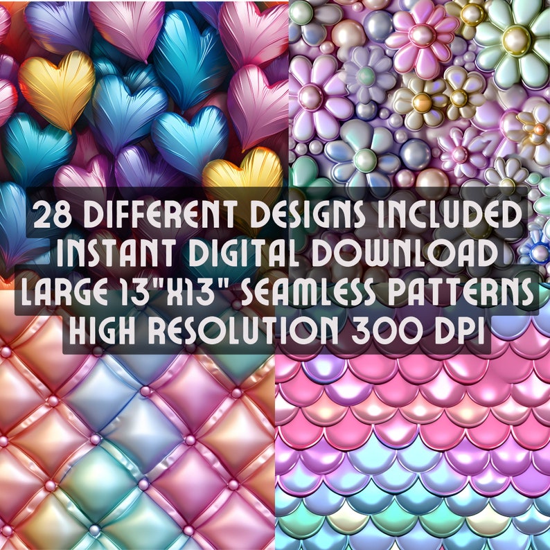 3D Inflated Puff Rainbow Flowers Seamless Pattern Pack Mega Bundle ...