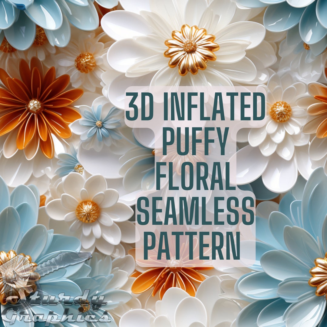 3D Inflated Puff Rainbow Flowers Seamless Pattern, Bubble Puffy Wrap ...