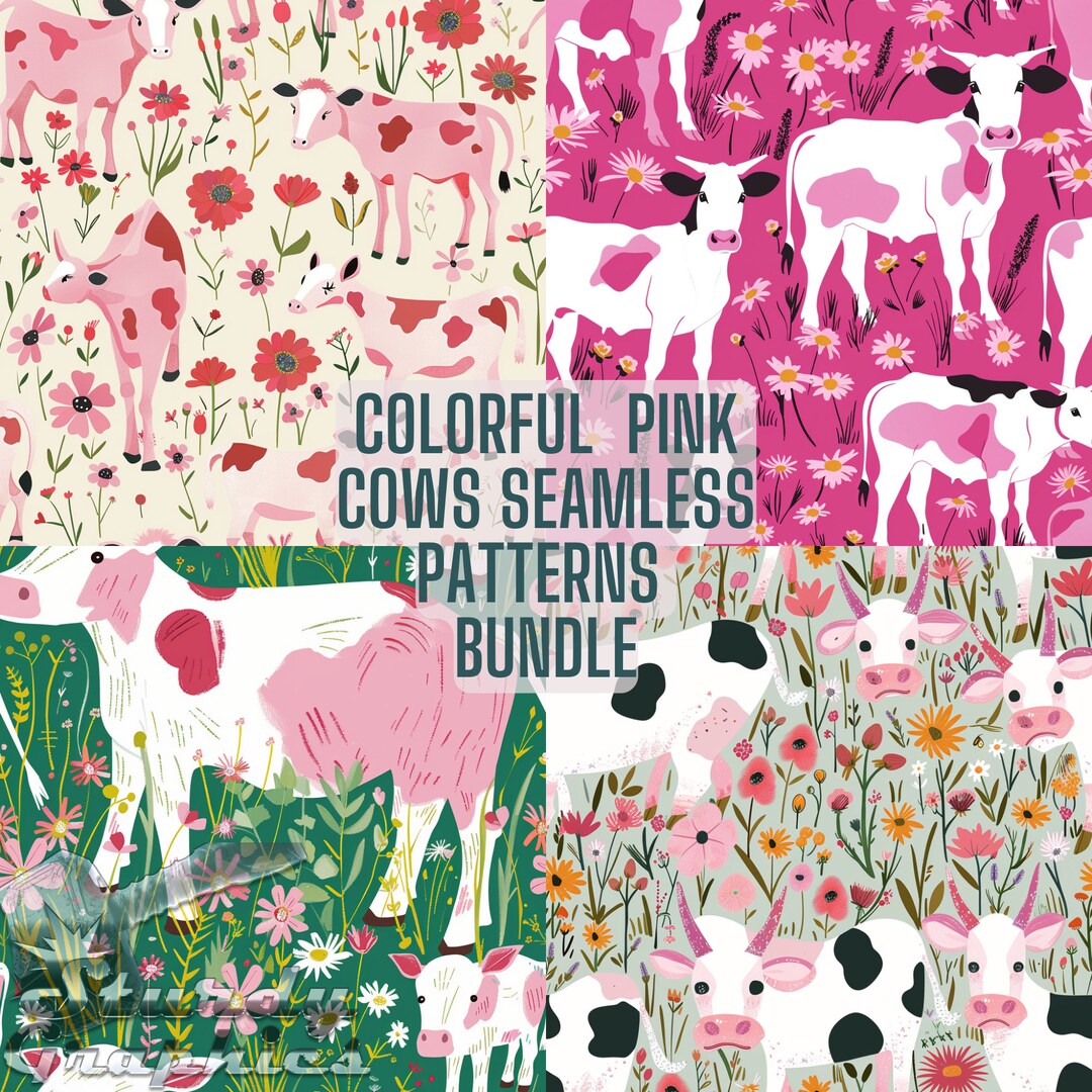 Seamless Pink Cows Patterns Mega Bundle, Seamless Pattern Floral ...