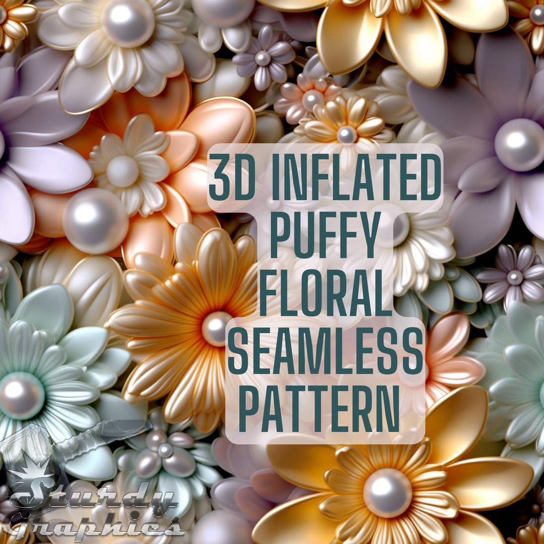 3D Inflated Puff Rainbow Flowers Seamless Pattern, Bubble Puffy Wrap ...
