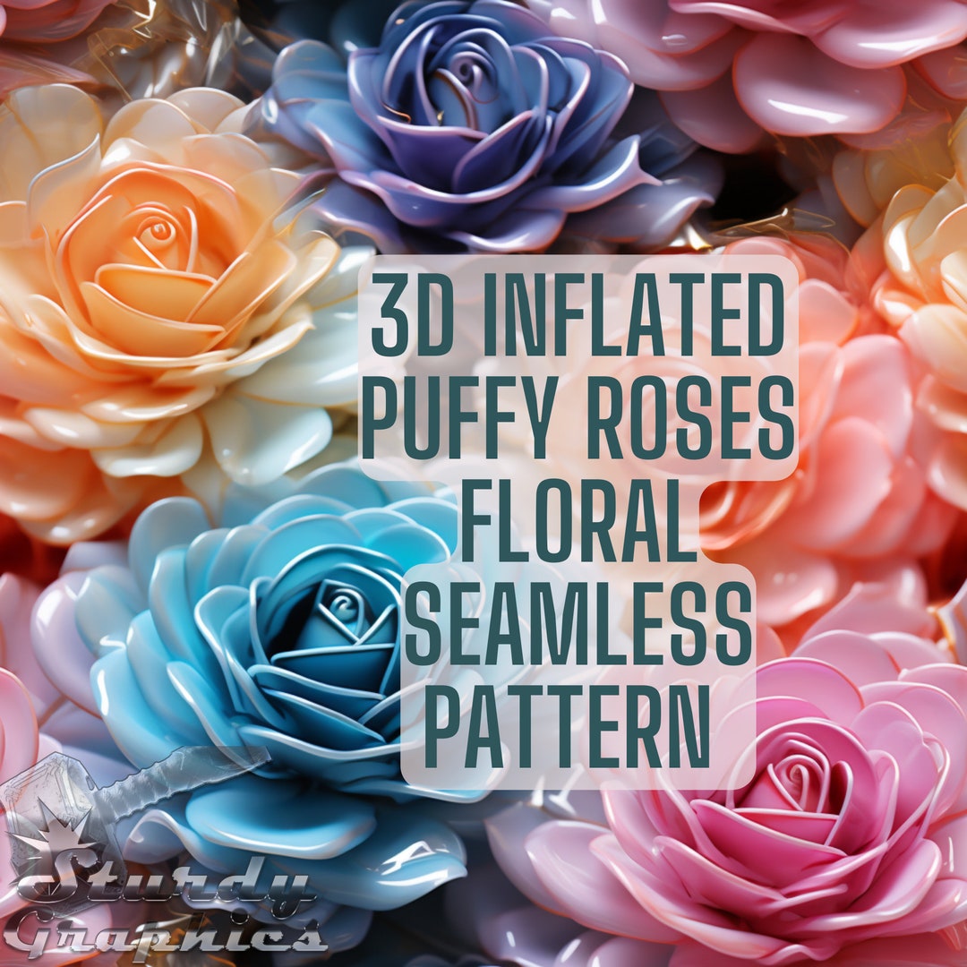 3D Inflated Rainbow Roses Flowers Seamless Pattern, Bubble Puffy Wrap ...