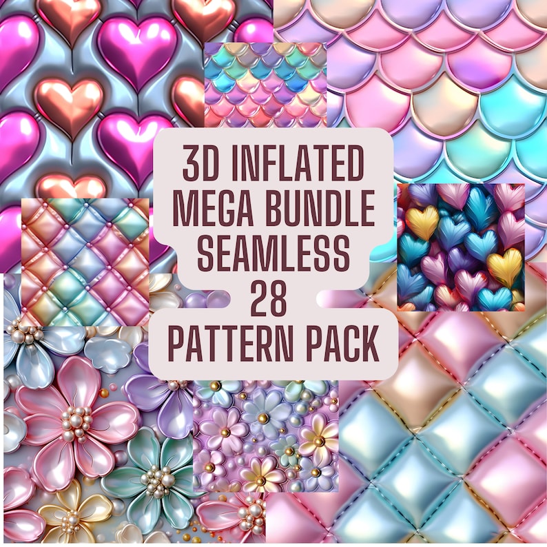 3D Inflated Puff Rainbow Flowers Seamless Pattern Pack Mega Bundle ...
