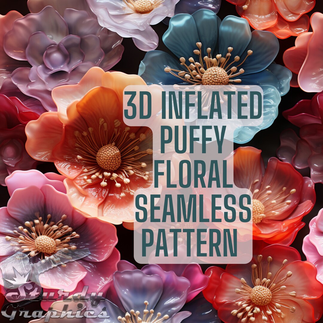 3D Inflated Puff Rainbow Flowers Seamless Pattern, Bubble Puffy Wrap ...