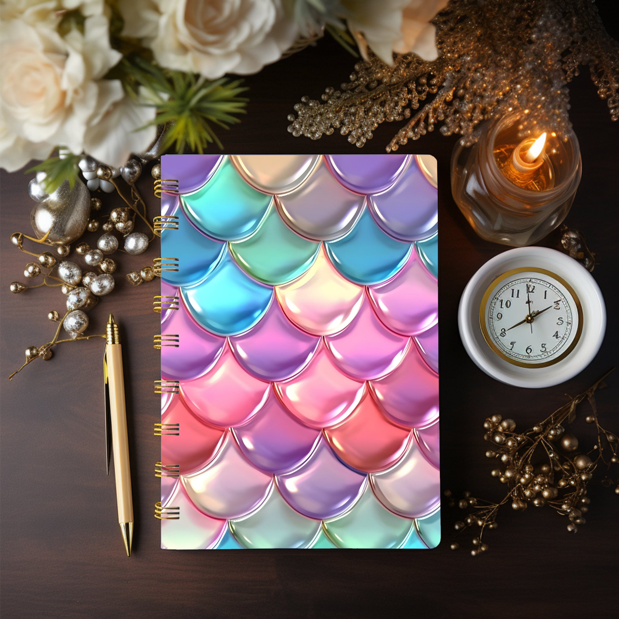 3D Inflated Puff Rainbow Mermaid Scales Seamless Pattern Pack Bubble ...