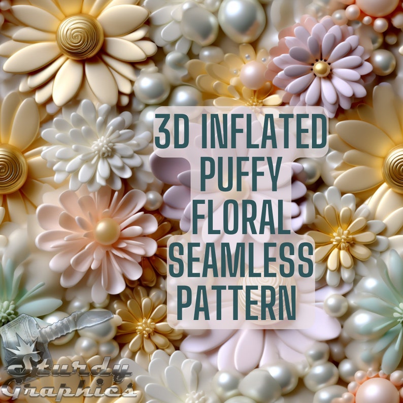 3D Inflated Puff Rainbow Flowers Seamless Pattern, Bubble Puffy Wrap ...