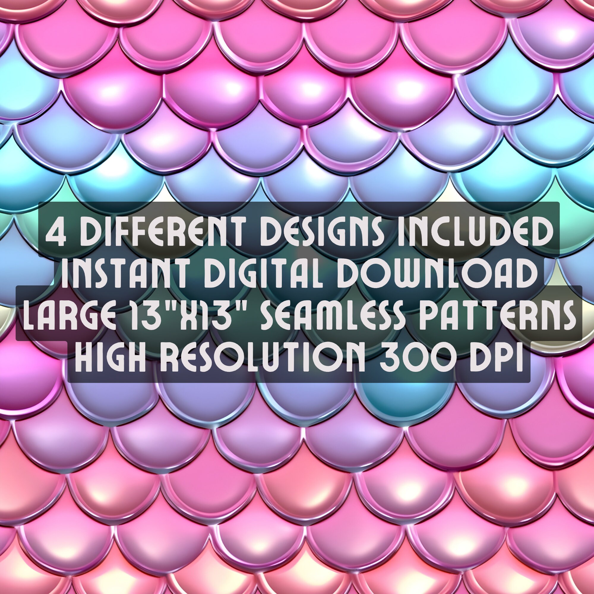 3D Inflated Puff Rainbow Mermaid Scales Seamless Pattern Pack Bubble ...