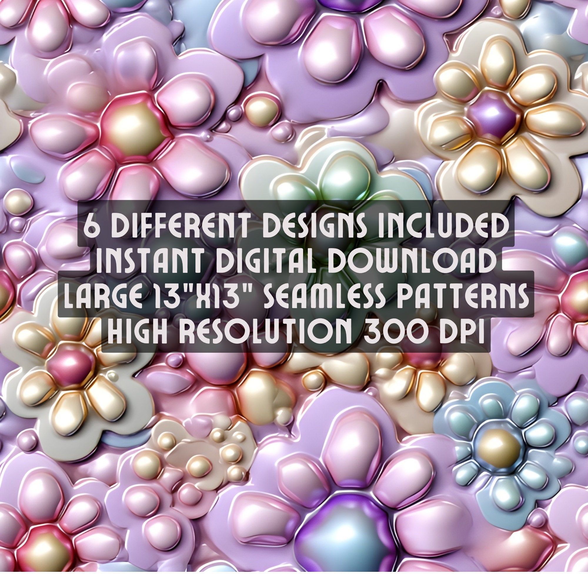 3D Inflated Puff Rainbow Flowers Seamless Pattern Pack, Bubble Puffy ...