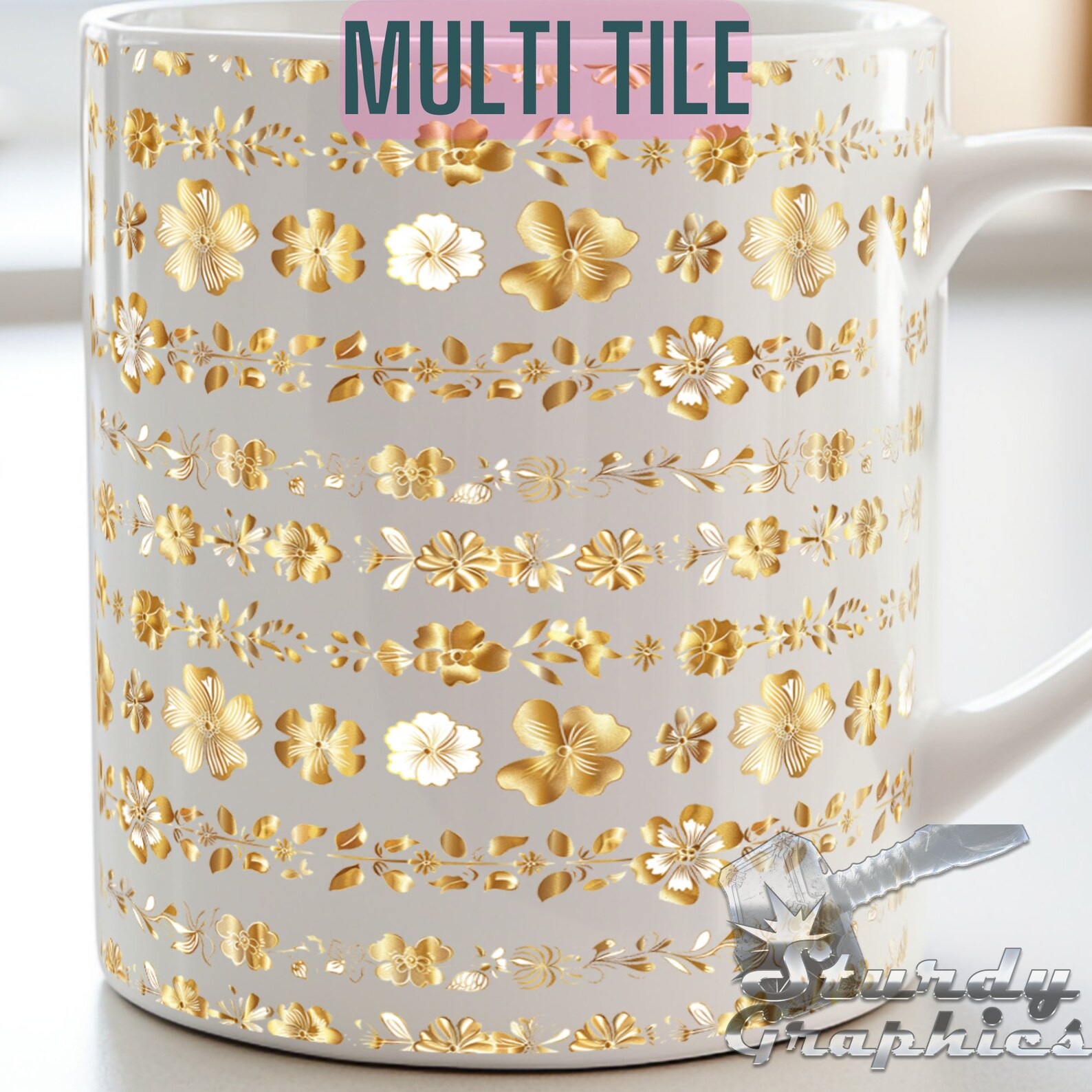 Transparent Background Gold Flower Bands Seamless Pattern Pack Bundle ...