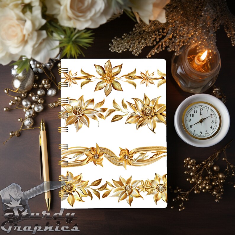 Transparent Background Gold Flower Bands Seamless Pattern Pack Bundle ...