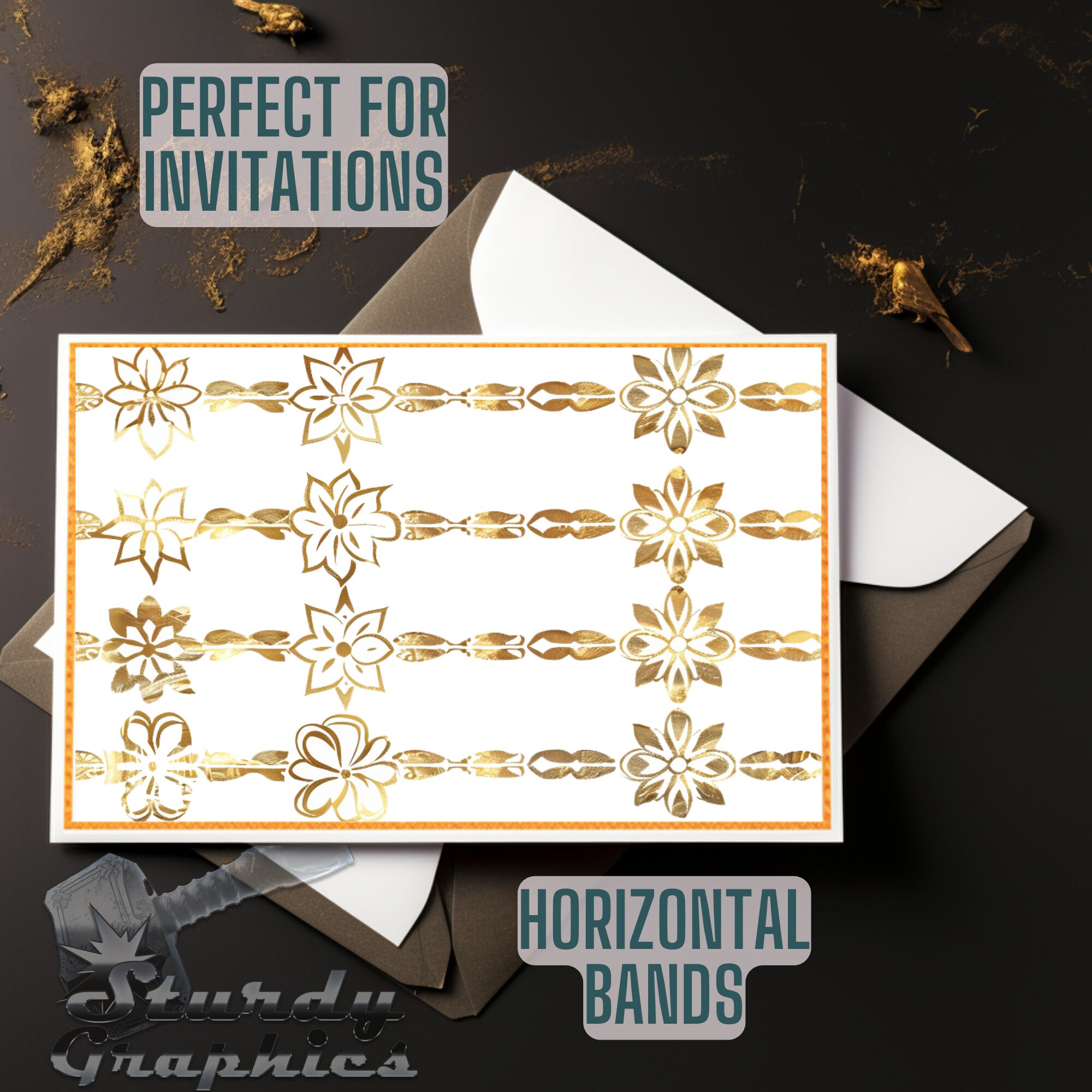 Transparent Background Gold Flower Bands Seamless Pattern Pack Bundle ...