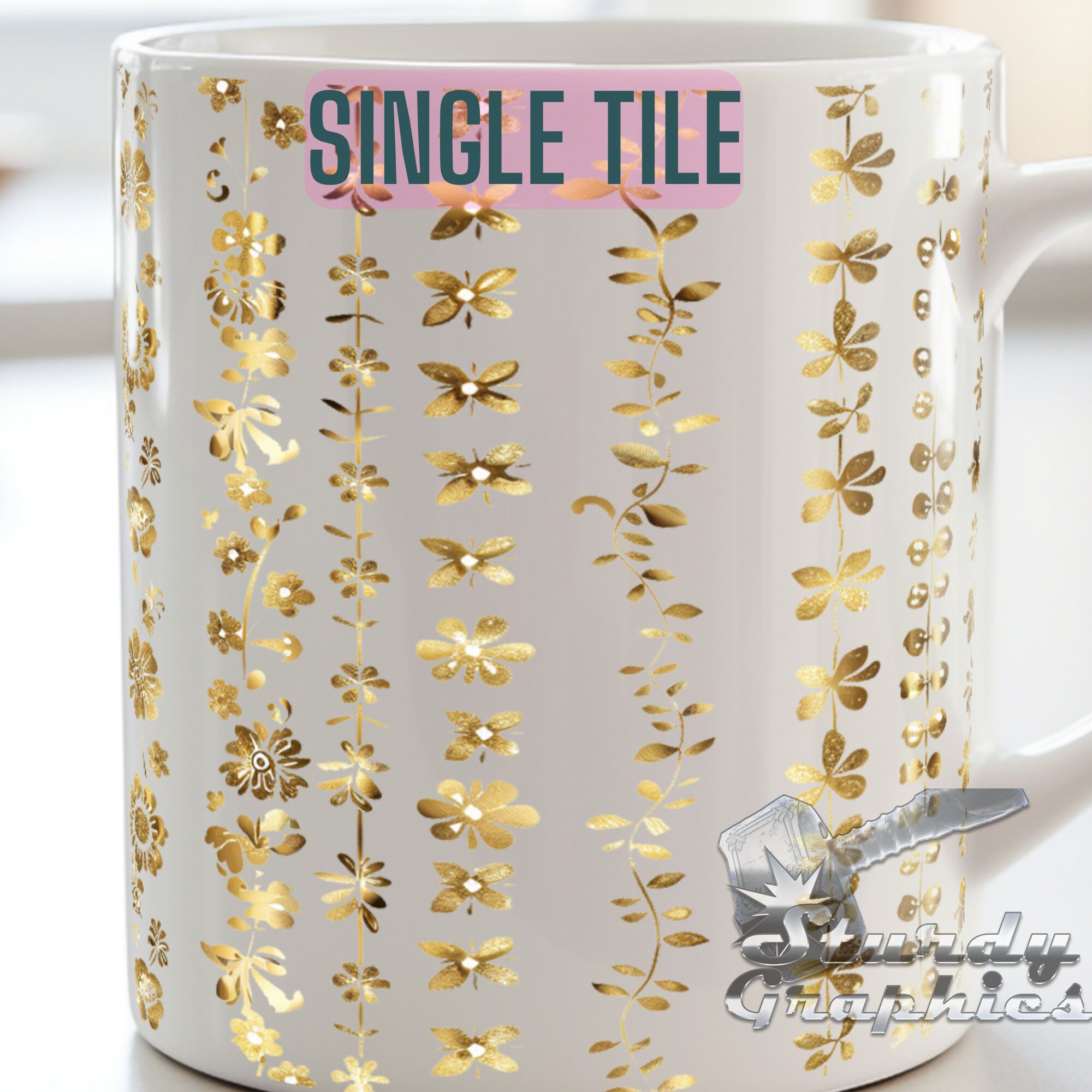 Transparent Background Gold Flower Bands Seamless Pattern Pack Bundle ...