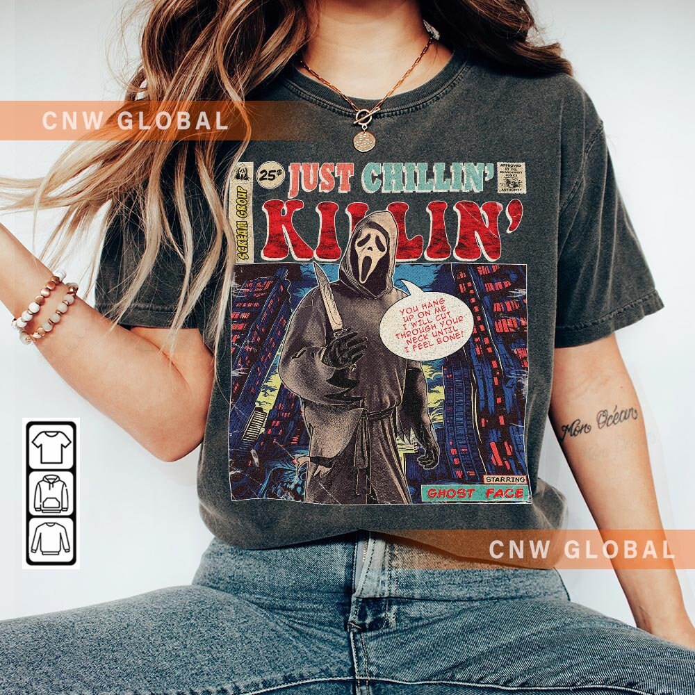 Scream Ghost Face Comic Shirt, 90S Vintage Merch Book Art, Nothin Chillin Killin Horror Retro ...