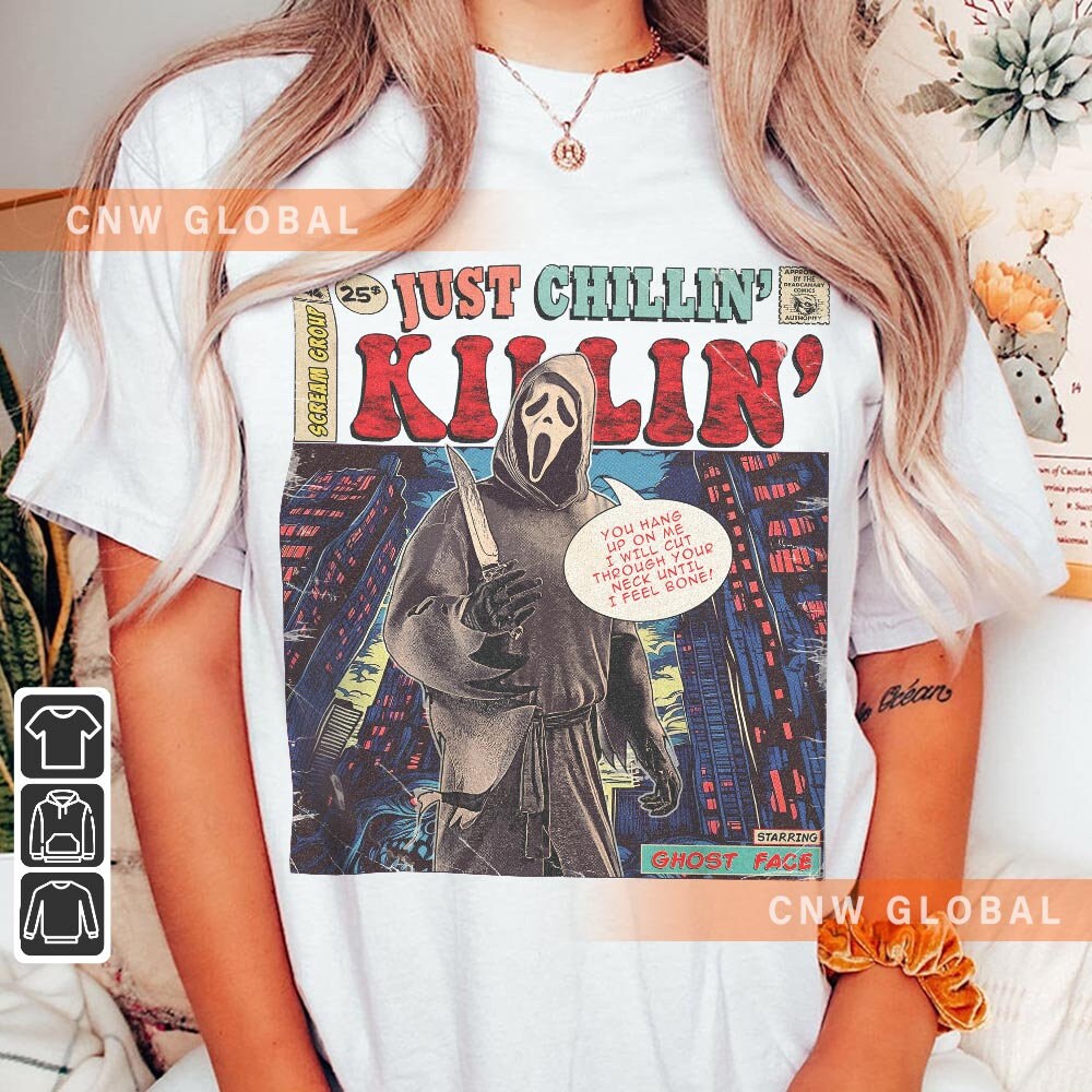 Scream Ghost Face Comic Shirt, 90S Vintage Merch Book Art, Nothin Chillin Killin Horror Retro ...
