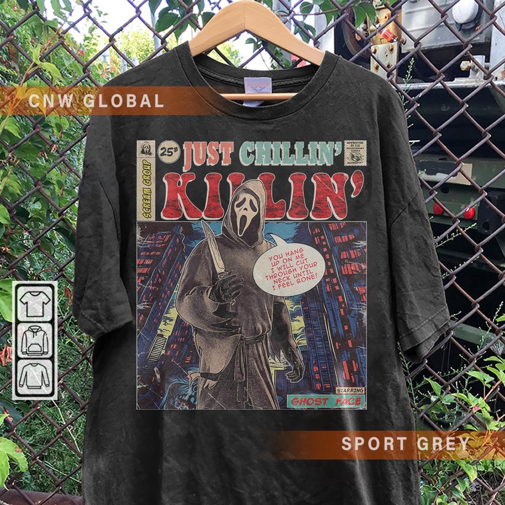 Scream Ghost Face Comic Shirt, 90S Vintage Merch Book Art, Nothin Chillin Killin Horror Retro ...