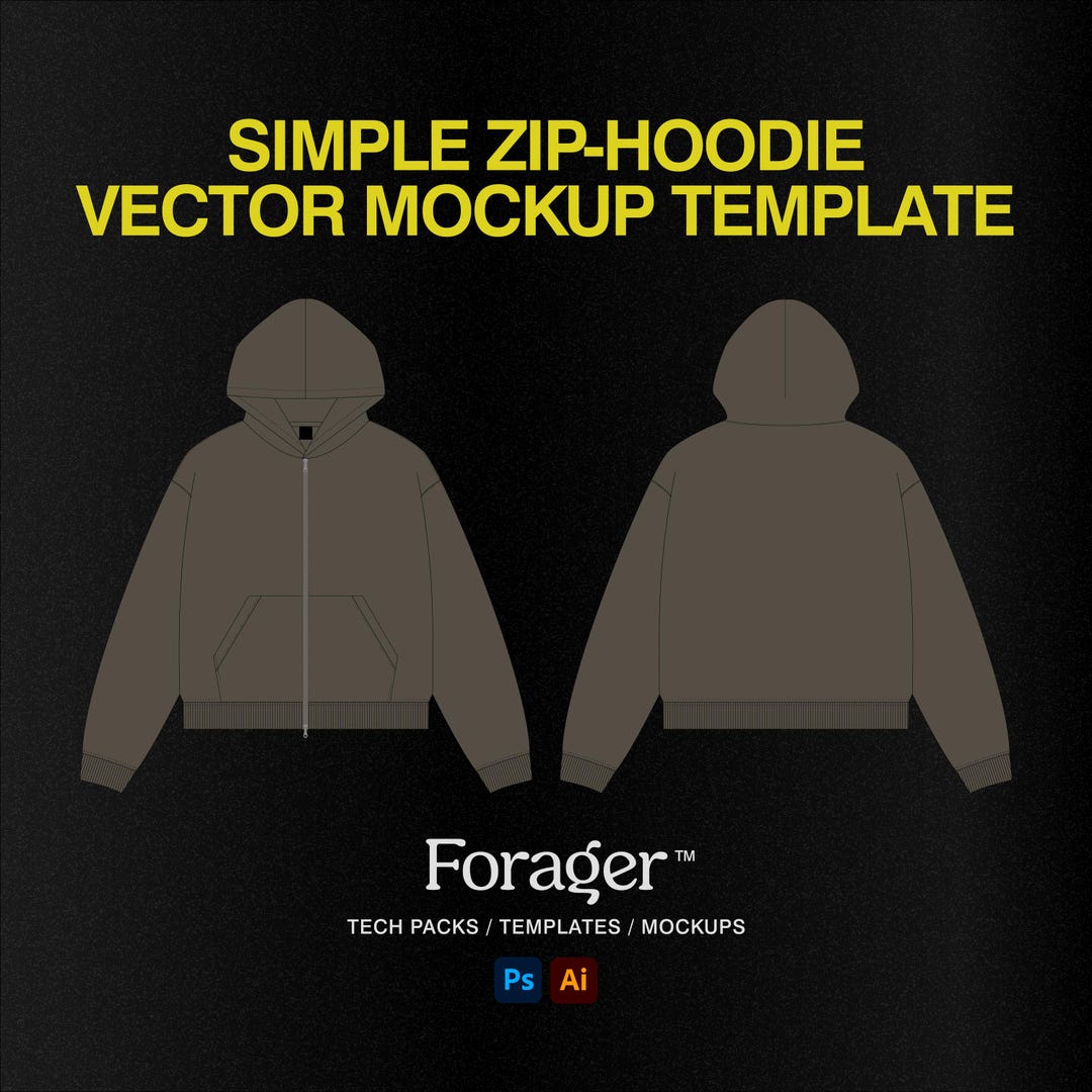Simple Zip Hoodie Tech Pack CAD Template | Affordable Streetwear Vector ...