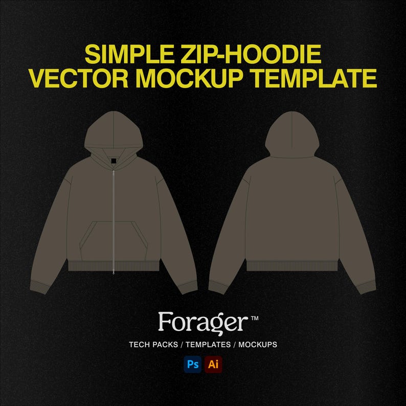 Simple Zip Hoodie Tech Pack CAD Template | Affordable Streetwear Vector ...