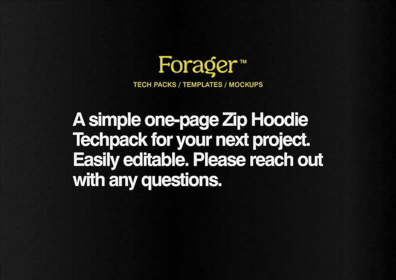 Simple Zip Hoodie Tech Pack CAD Template | Affordable Streetwear Vector ...