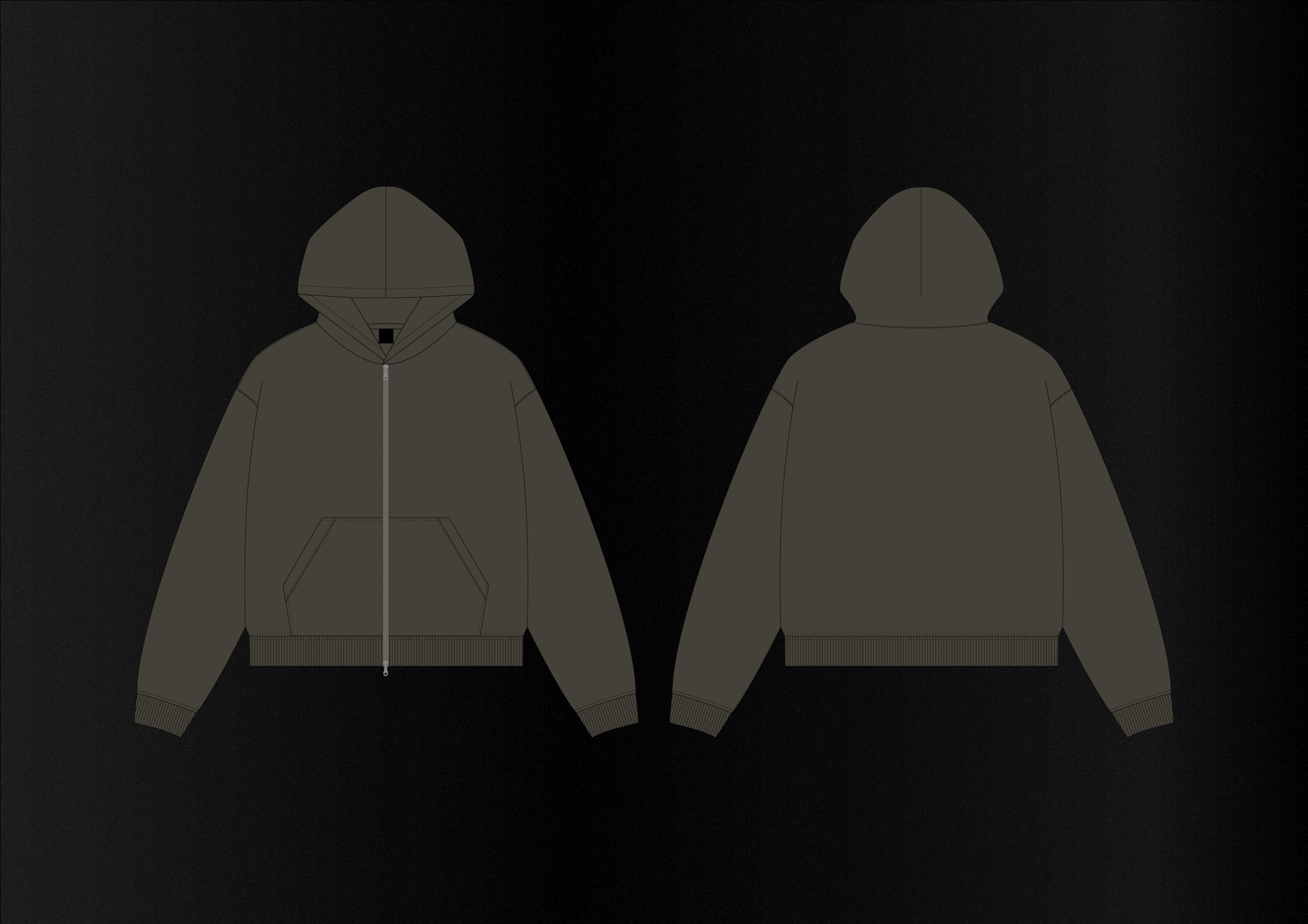 Simple Zip Hoodie Tech Pack CAD Template | Affordable Streetwear Vector ...