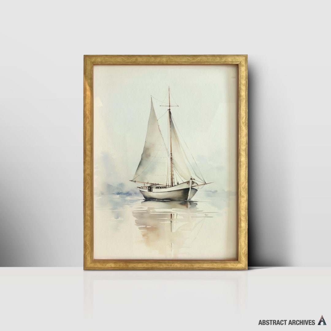 Vintage Sailboat Painting Downloads: Nautical Art Print - Etsy